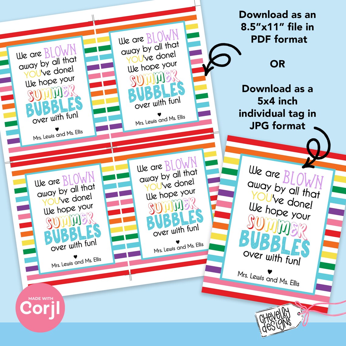 Editable - Blown Away End of School Student Gift Tags for Bubbles ...