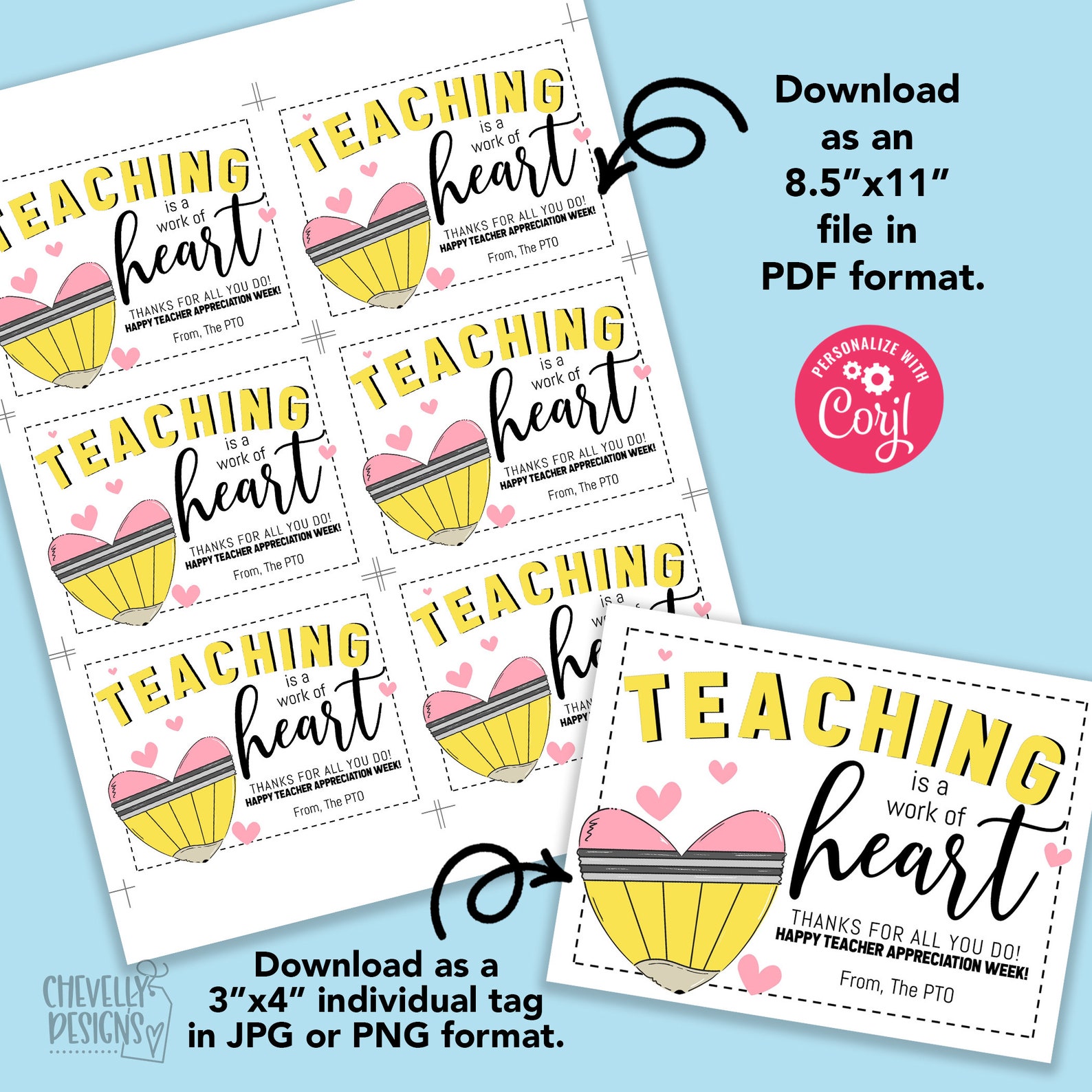EDITABLE - Teaching is a Work of Heart - Teacher Appreciation Gift Tags ...