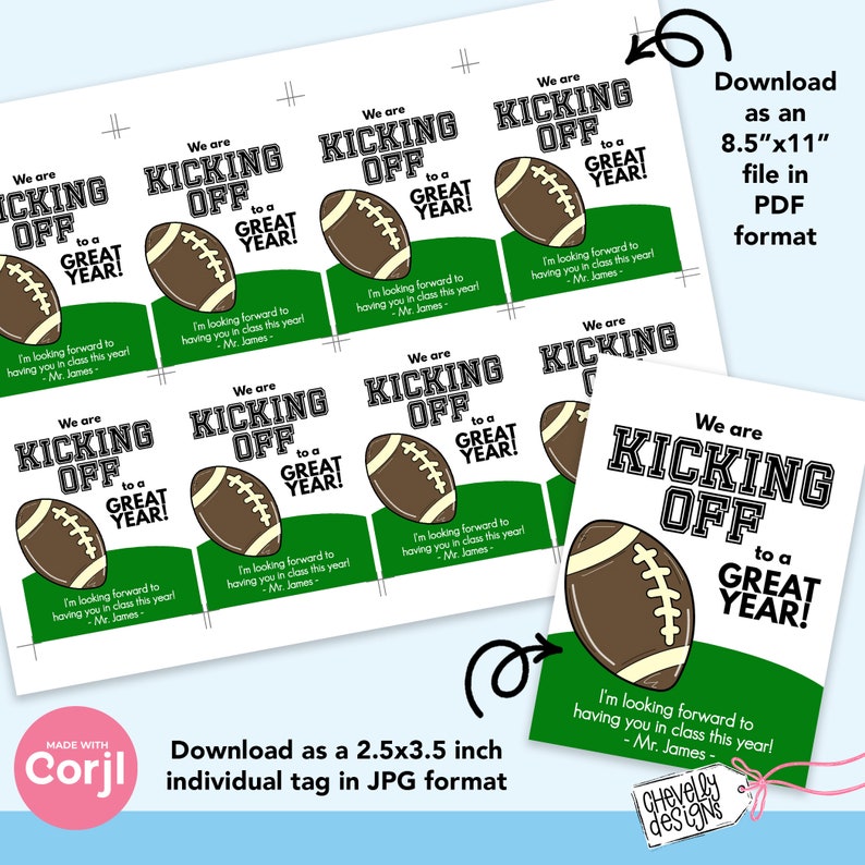 EDITABLE Back to School Football Gift Tag - Student Gift - Printable ...