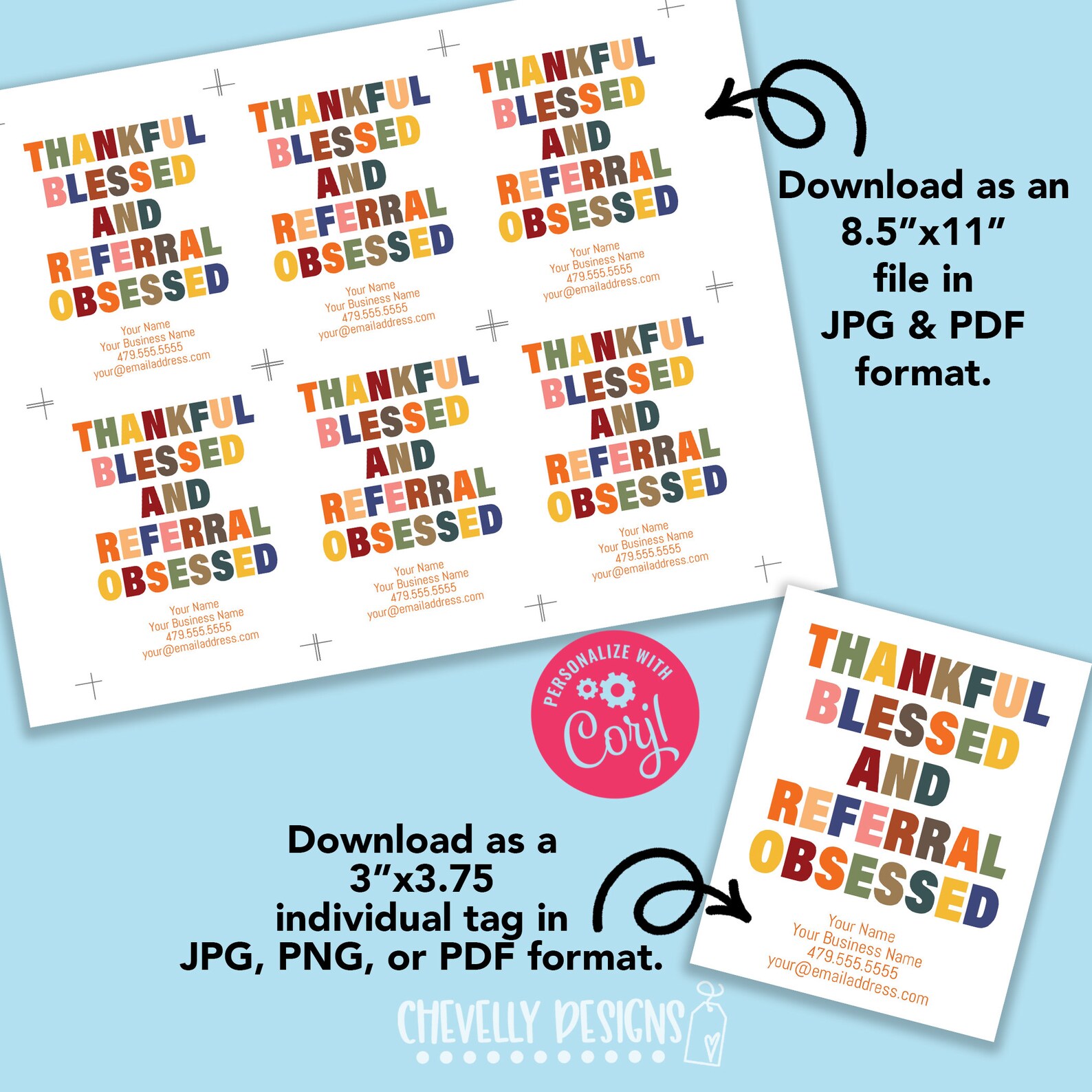 Editable Digital File Thankful Blessed Referral Obsessed - Etsy