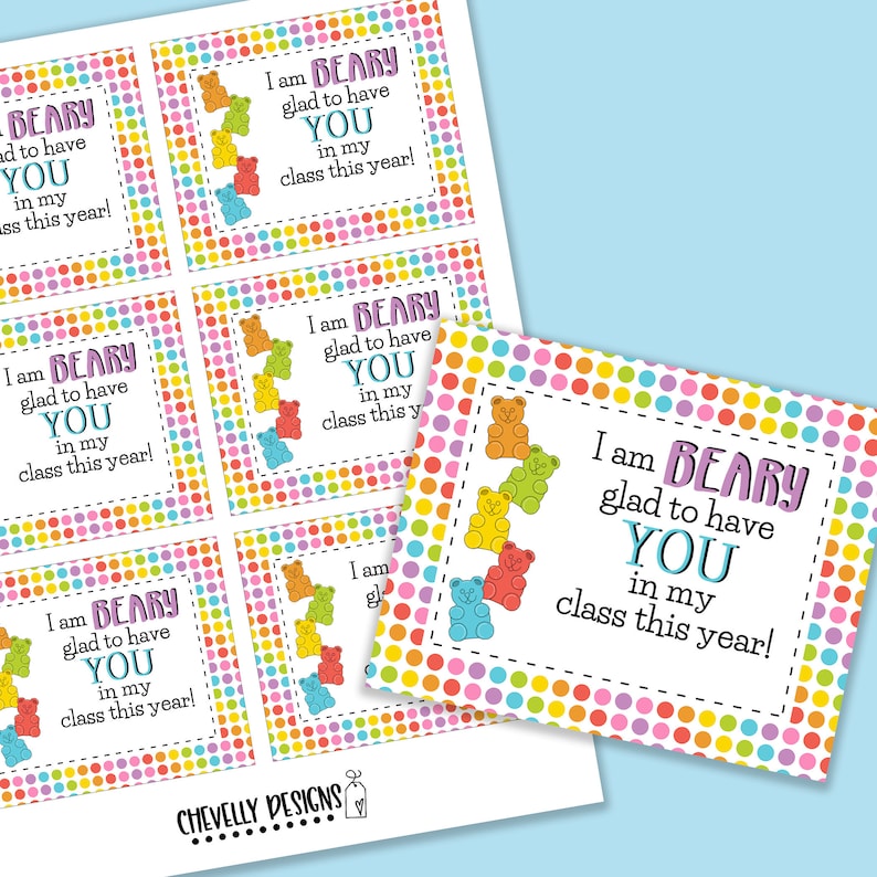 Printable Glad You Are in My Class Gummy Bear Gift Tags - Etsy