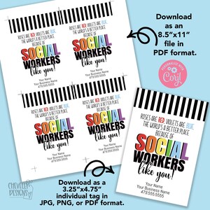 Editable - Social Worker Appreciation Gift Tags - Printable Digital ...