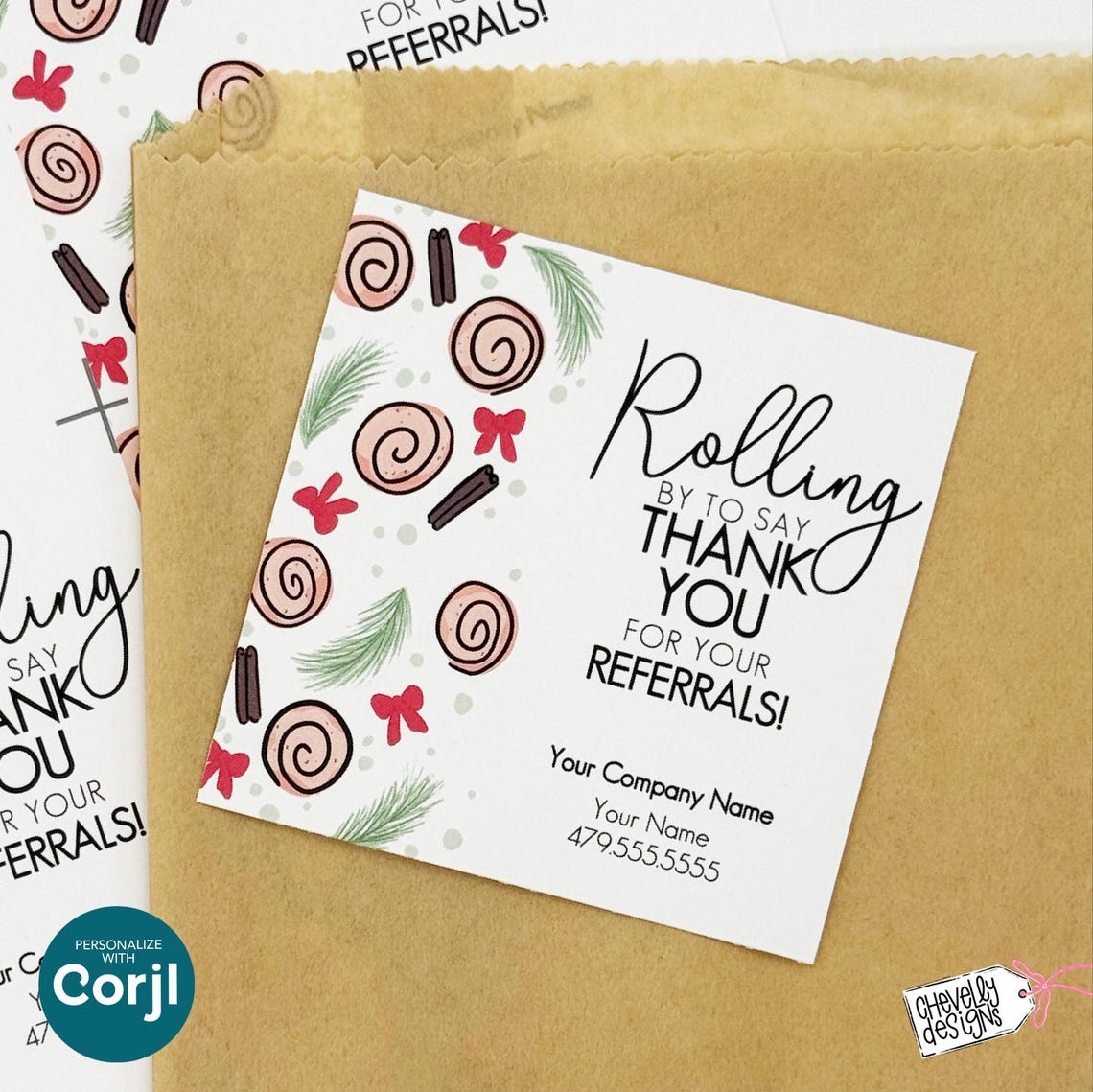 Editable Christmas Referral Gift Tag: Cinnamon Roll Gift Holiday ...