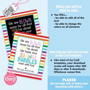 Editable - Blown Away End of School Student Gift Tags for Bubbles ...