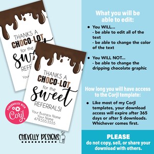 EDITABLE - Thanks a Choco-lot for the Sweet Referrals - Printable ...