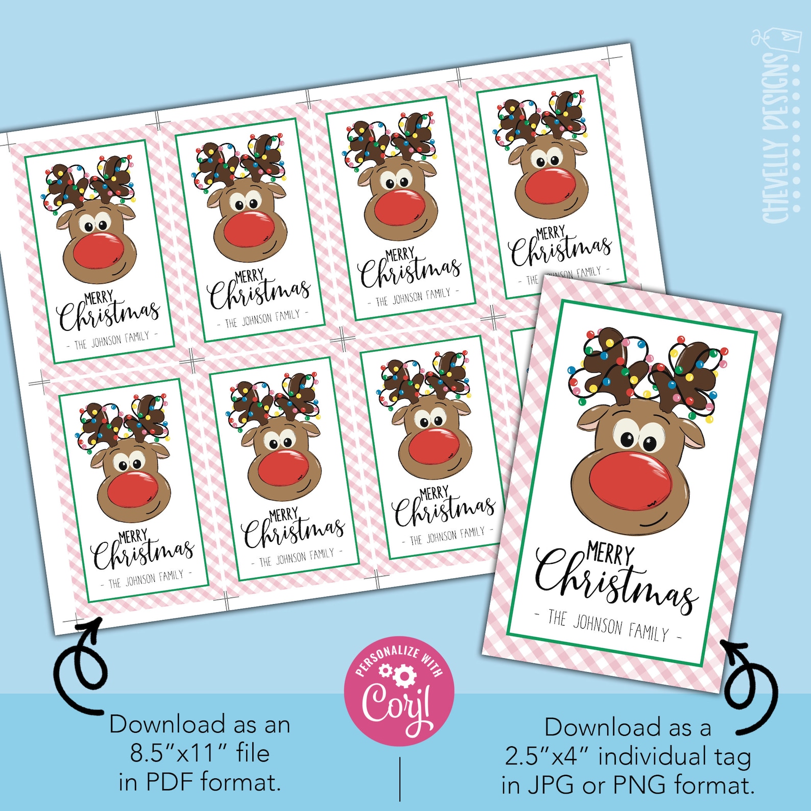 EDITABLE Christmas Reindeer Gift Tags Rudolph Printable - Etsy