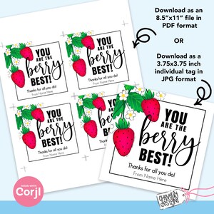 EDITABLE - You Are the Berry Best - Strawberry Appreciation Gift Tag ...
