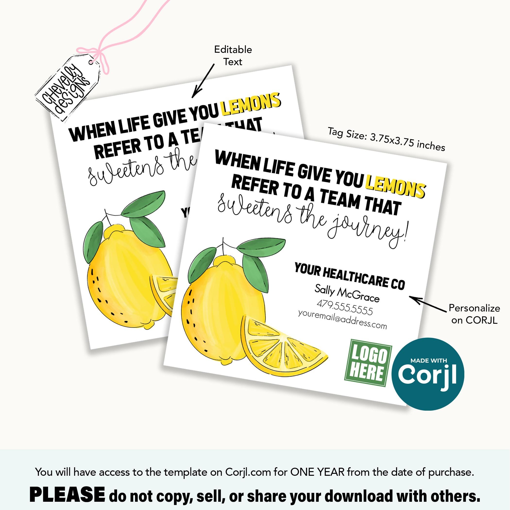 EDITABLE - Printable Referral Gift Tags, When Life Gives You Lemons ...