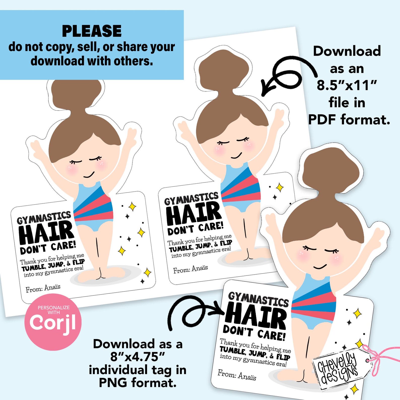 EDITABLE - Printable Gymnastics Scrunchie Party Favor - Gymnastic Hair ...