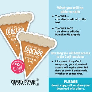 EDITABLE - Teacher Sweeter Than Pumpkin Pie - Fall Thanksgiving Gift ...