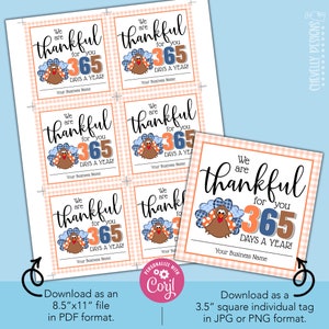 EDITABLE - Thankful for You 365 Days a Year - Thanksgiving Gift Tags ...