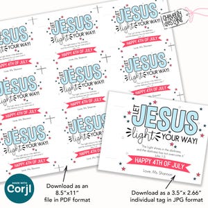 EDITABLE - Glow Stick Gift Tags - Let Jesus Light Your Way 4th of July ...