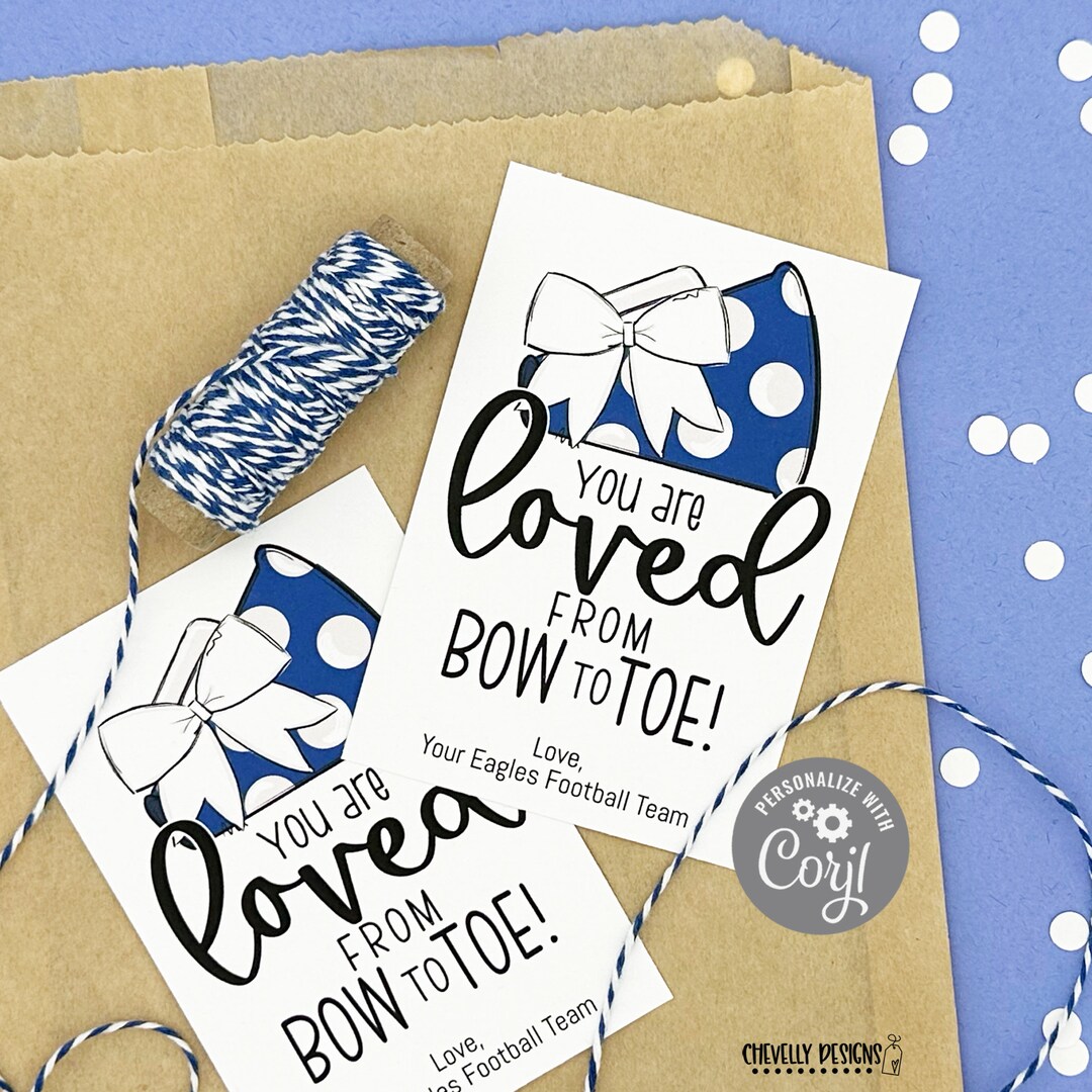Editable - Gift Tags for Cheerleaders - White Cheer Bow Royal Blue ...