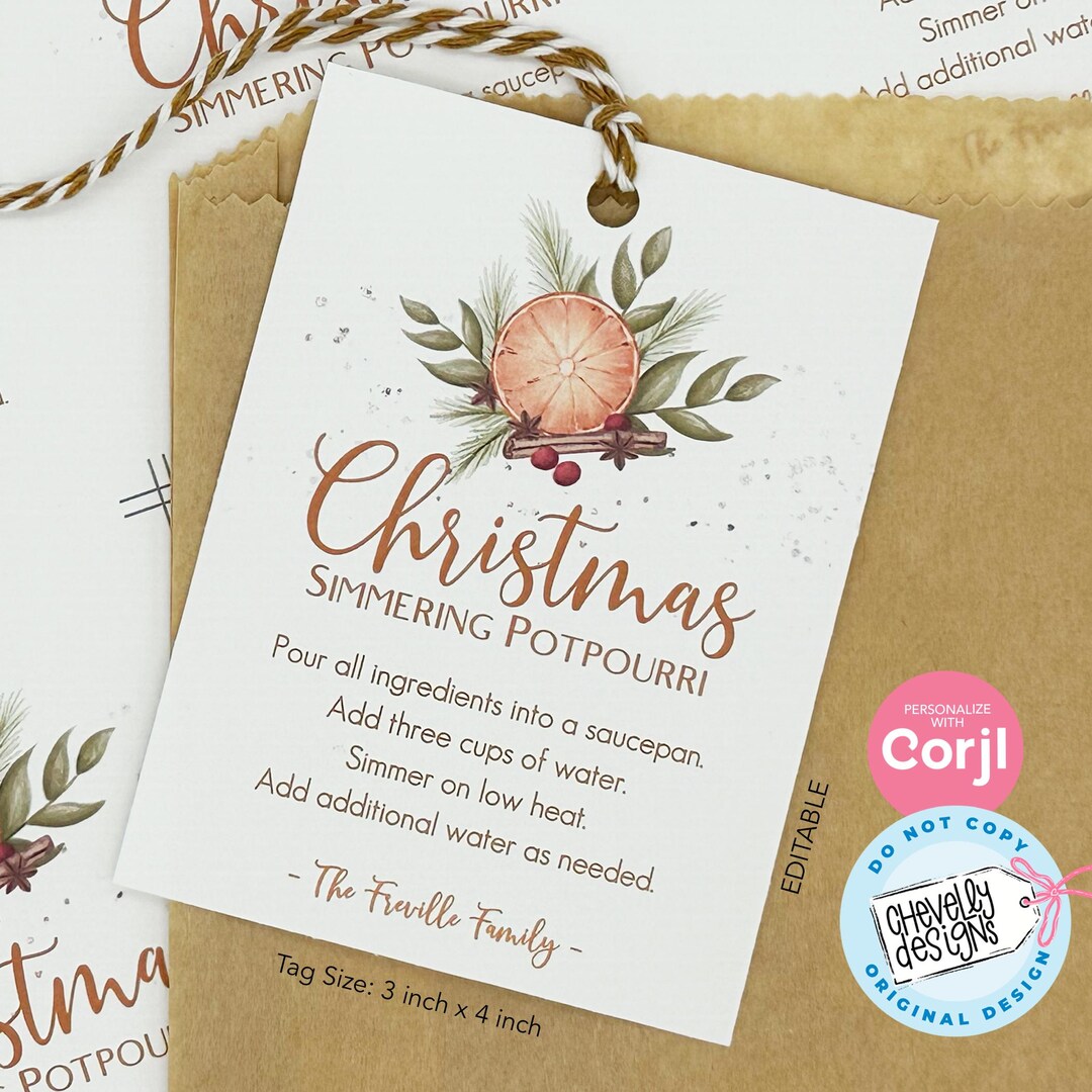 EDITABLE - Christmas Simmering Potpourri Printable Gift Tag - Htx018a ...