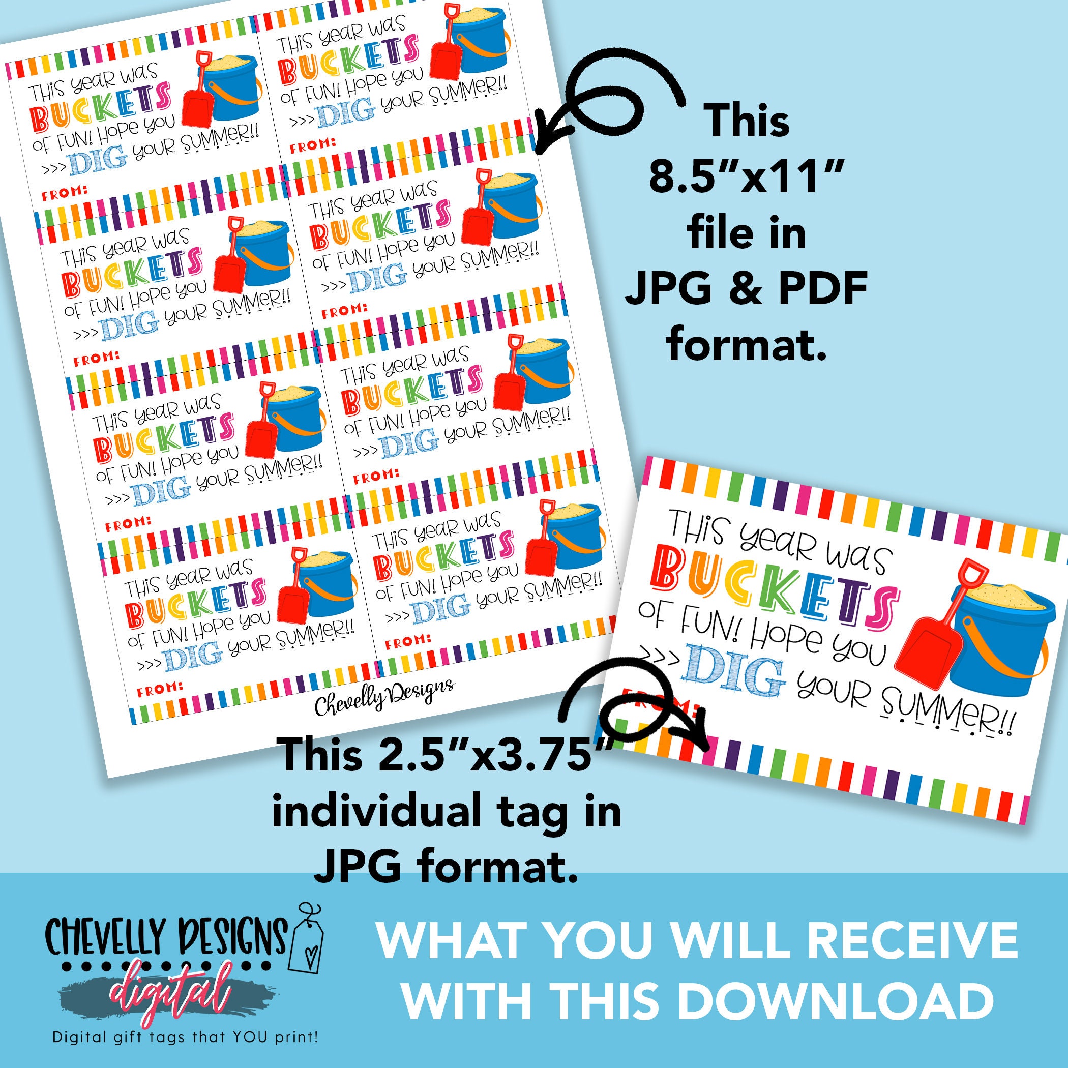 Buckets of Fun Gift Tags |printable Dgital File | End of the Year ...