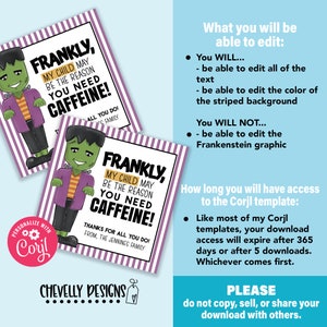 Editable - Funny Halloween Teacher Gift Tag - Frankenstein - Printable ...