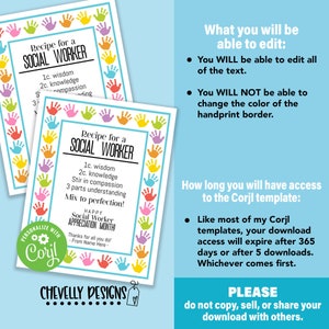 EDITABLE - Recipe for a Social Worker - Appreciation Gift Tags ...