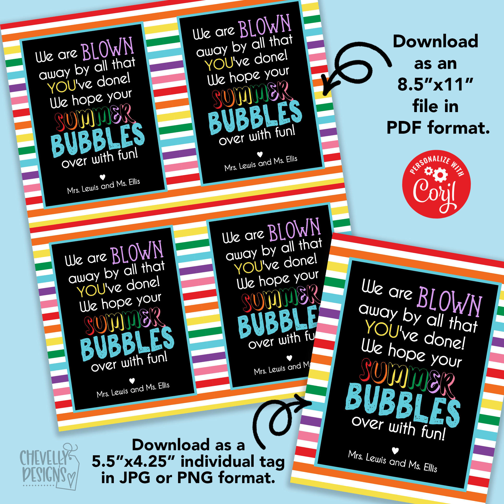 Editable - Blown Away End of School Student Gift Tags for Bubbles ...