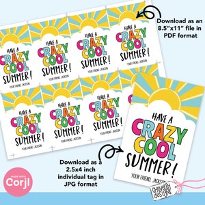 Editable End of School Student Gift Tags - Have a Crazy Cool Summer ...