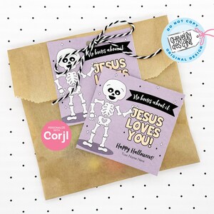 EDITABLE Halloween Treat Tags - No Bones About It Jesus Loves You - Printable Digital File - Ht ...