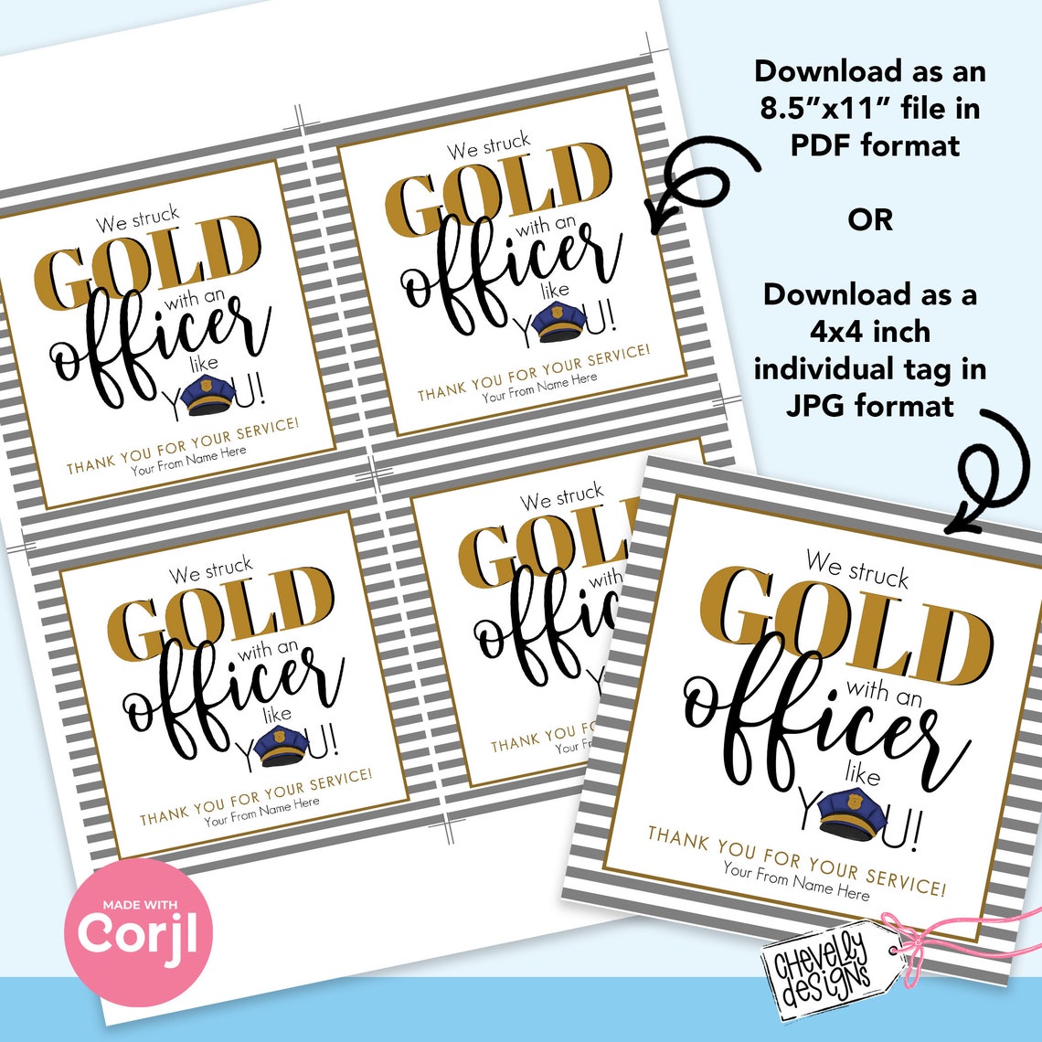 EDITABLE - We Struck Gold With an Officer Like You - Police Officer ...