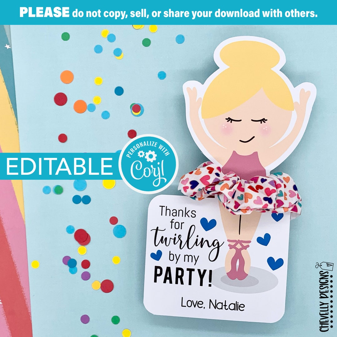 EDITABLE - Printable Ballerina Scrunchie Party Favors - Digital File ...