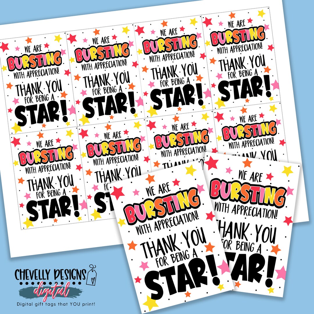 Printable Bursting With Appreciation Gift Tags - Instant Digital ...
