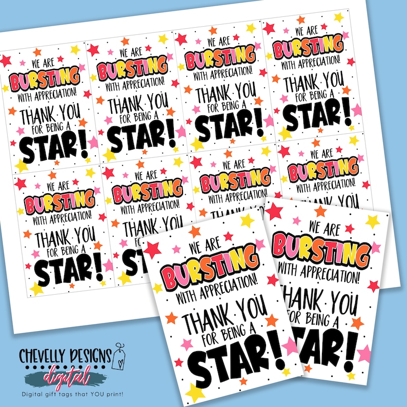 Printable Bursting With Appreciation Starburst Gift Tags | Etsy