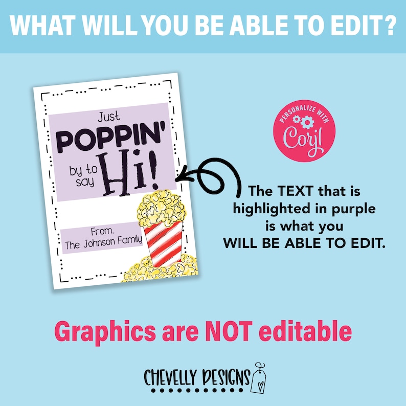 EDITABLE Just POPPIN by to Say Hi Popcorn Gift Tags - Etsy