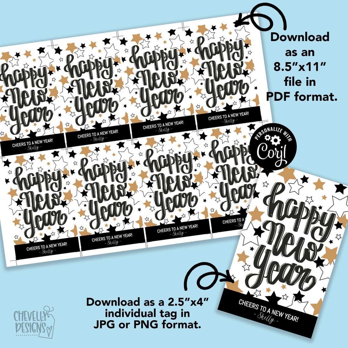 EDITABLE - Happy New Year Gift Tags - Printable Digital File - HT-NY004 ...