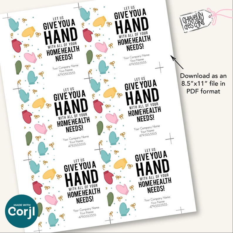 Editable Referral Gift Tag: Give You a Hand, Home Health Needs, Mittens ...