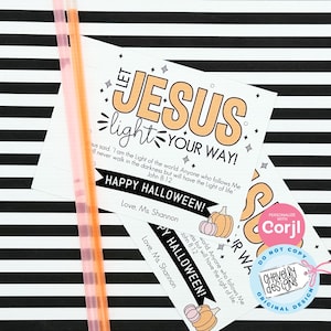 EDITABLE - Glow Stick Gift Tags - Let Jesus Light Your Way Halloween ...