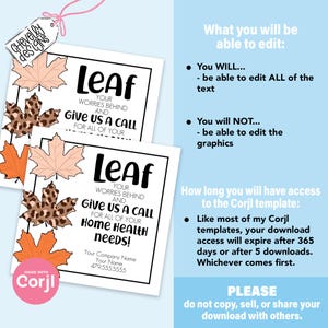 Editable Fall Referral Gift Tag: Printable Home Health Marketing Leaf ...