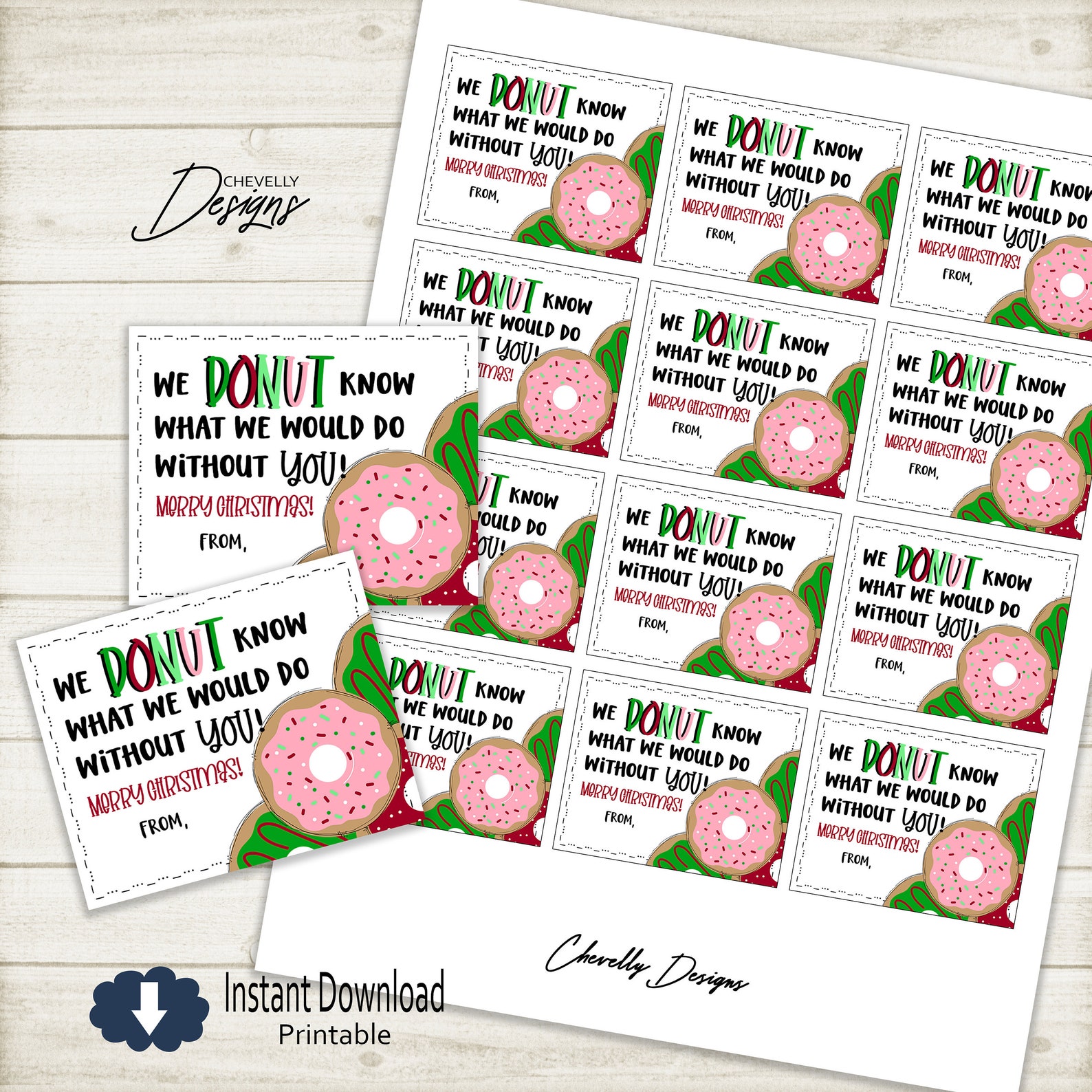 DONUT Christmas Gift Tags Printable Digital File Teacher | Etsy