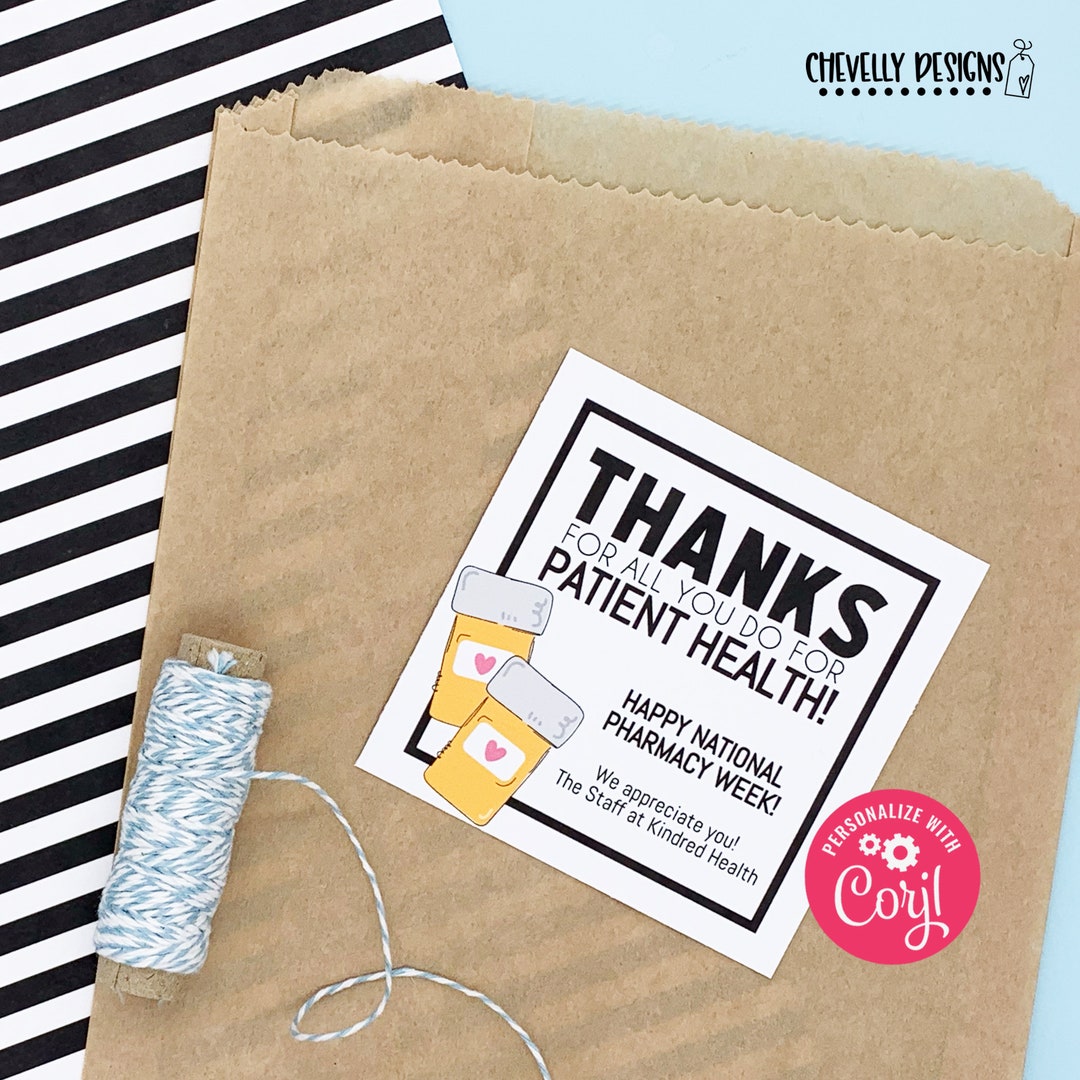 EDITABLE - Pharmacy Medicine Bottle Appreciation Gift Tags - Printable ...