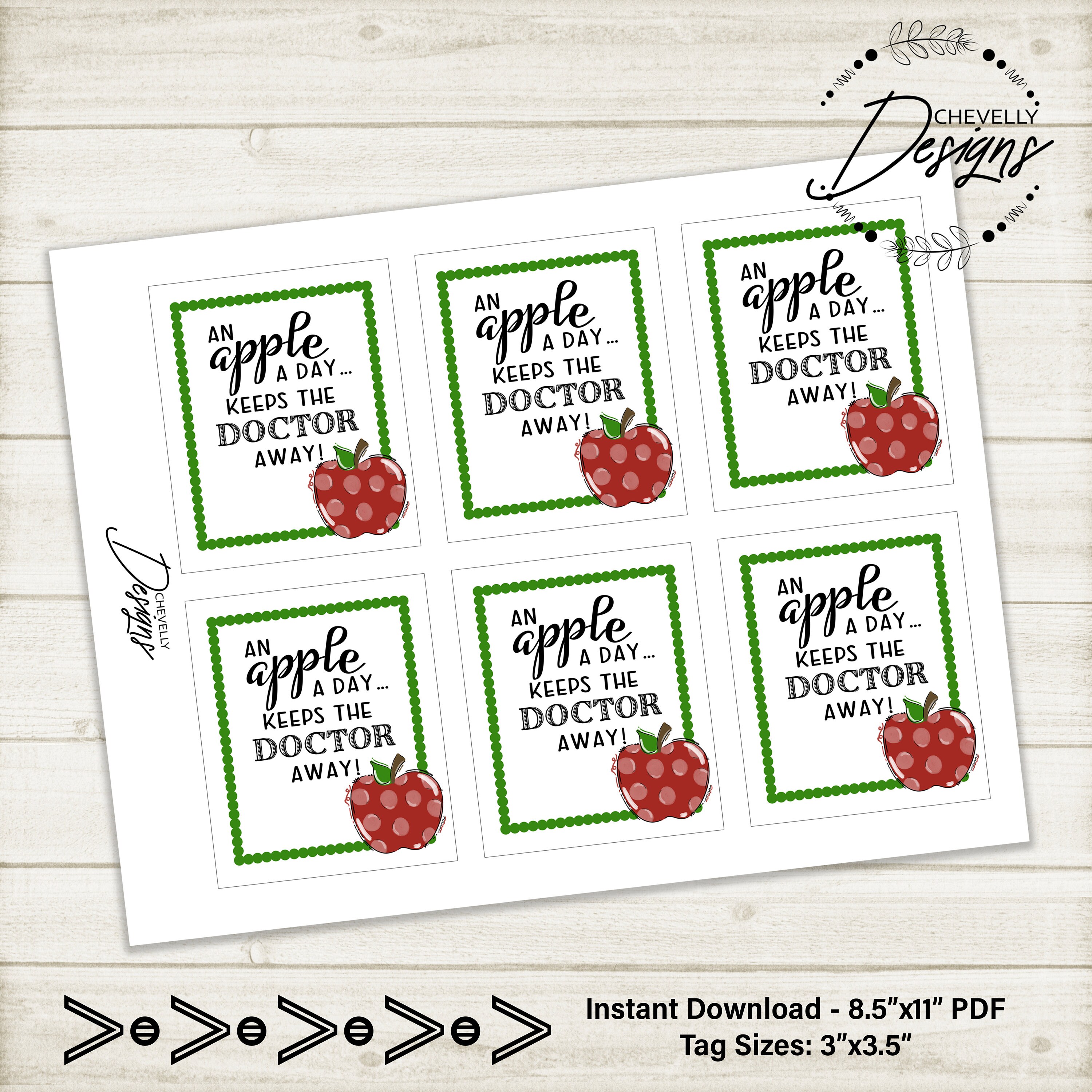 APPLE Gift Tags Printable Digtal File an Apple a Day | Etsy