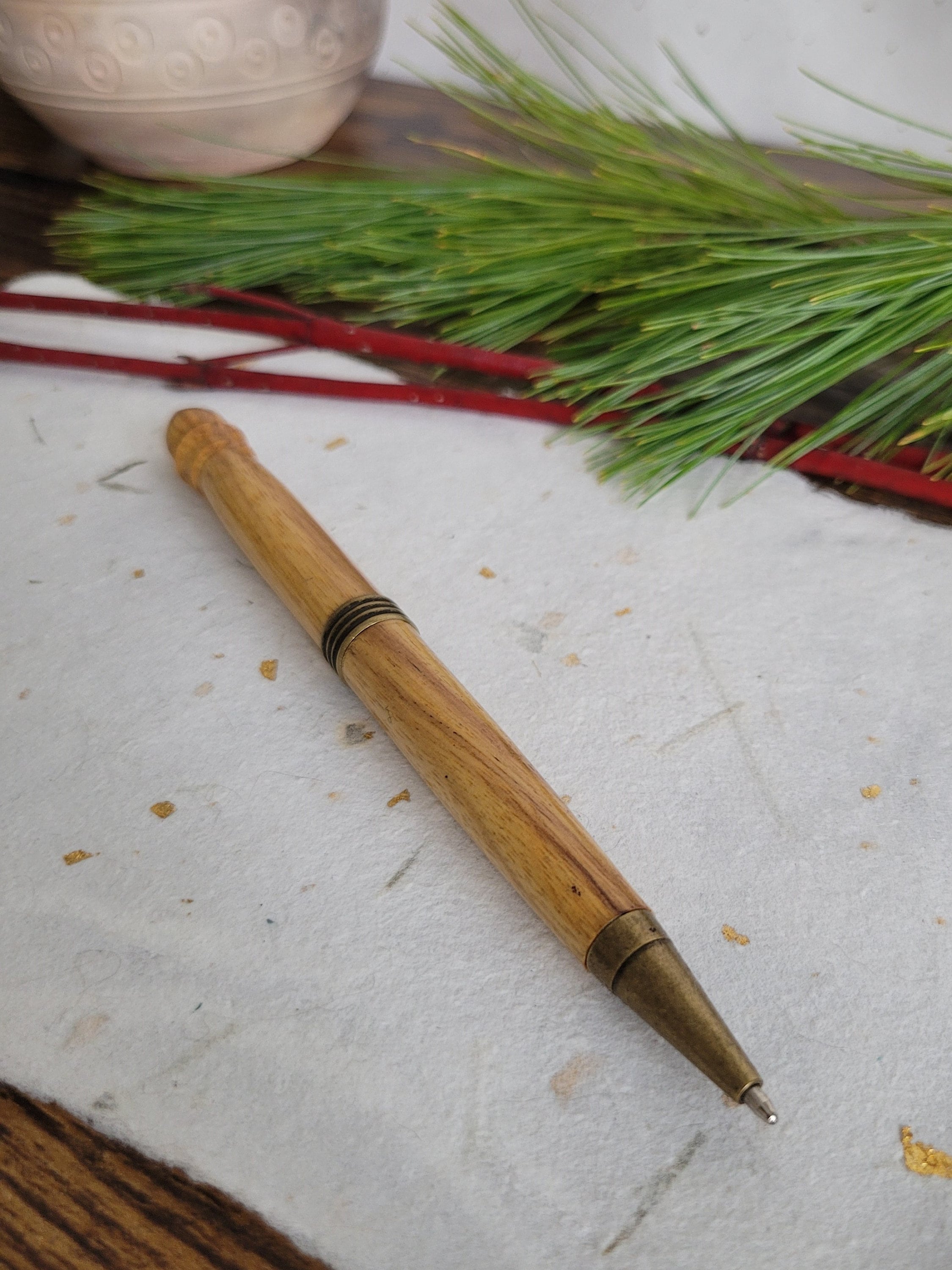 Canarywood Handmade Wooden Ballpoint Pen With Antique Brass Accent - Etsy