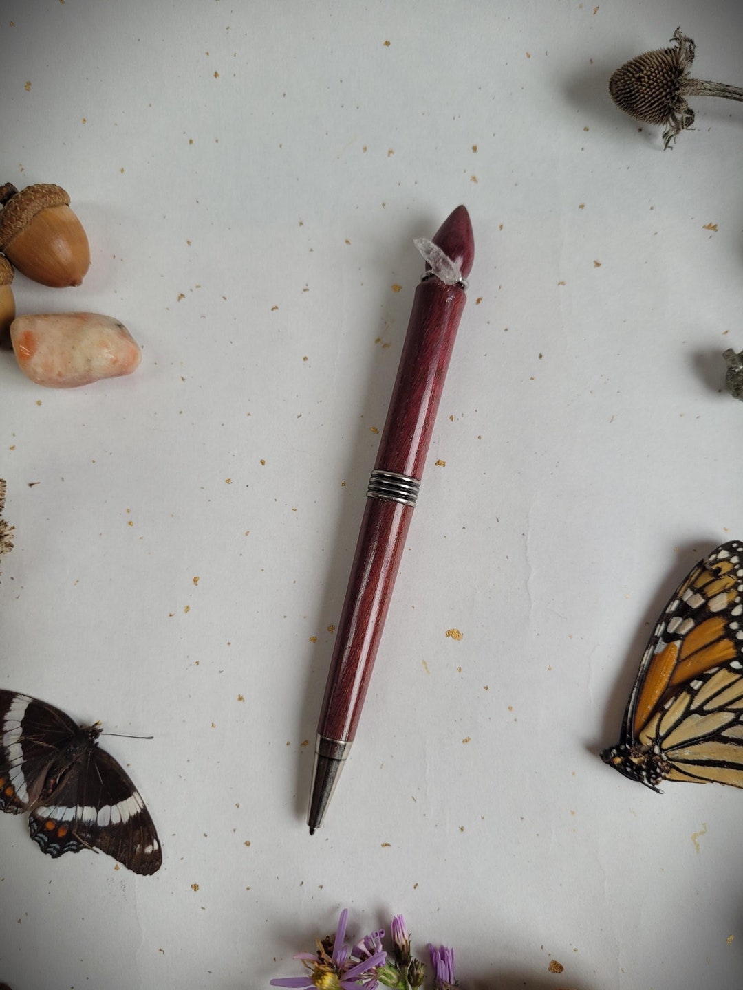 Purpleheart and Asymmetrical Quartz Handmade Wooden Ballpoint Pen With ...