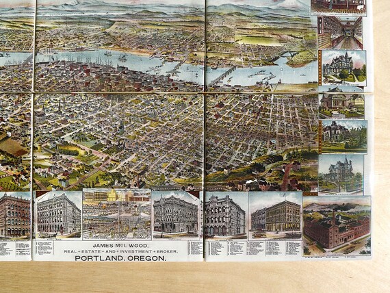 Antique Map of Portland Oregon Ceramic Tile Mural Unique | Etsy