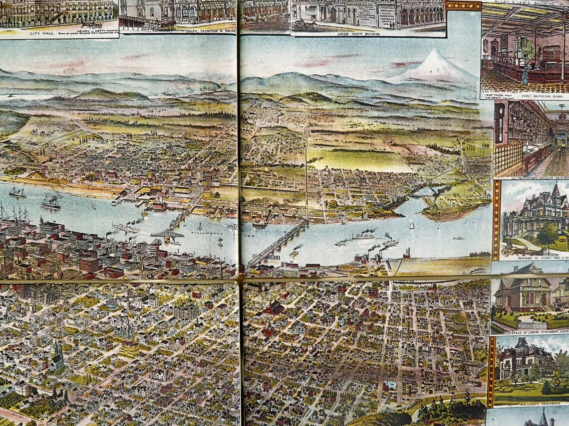 Antique Map of Portland Oregon Ceramic Tile Mural Unique | Etsy