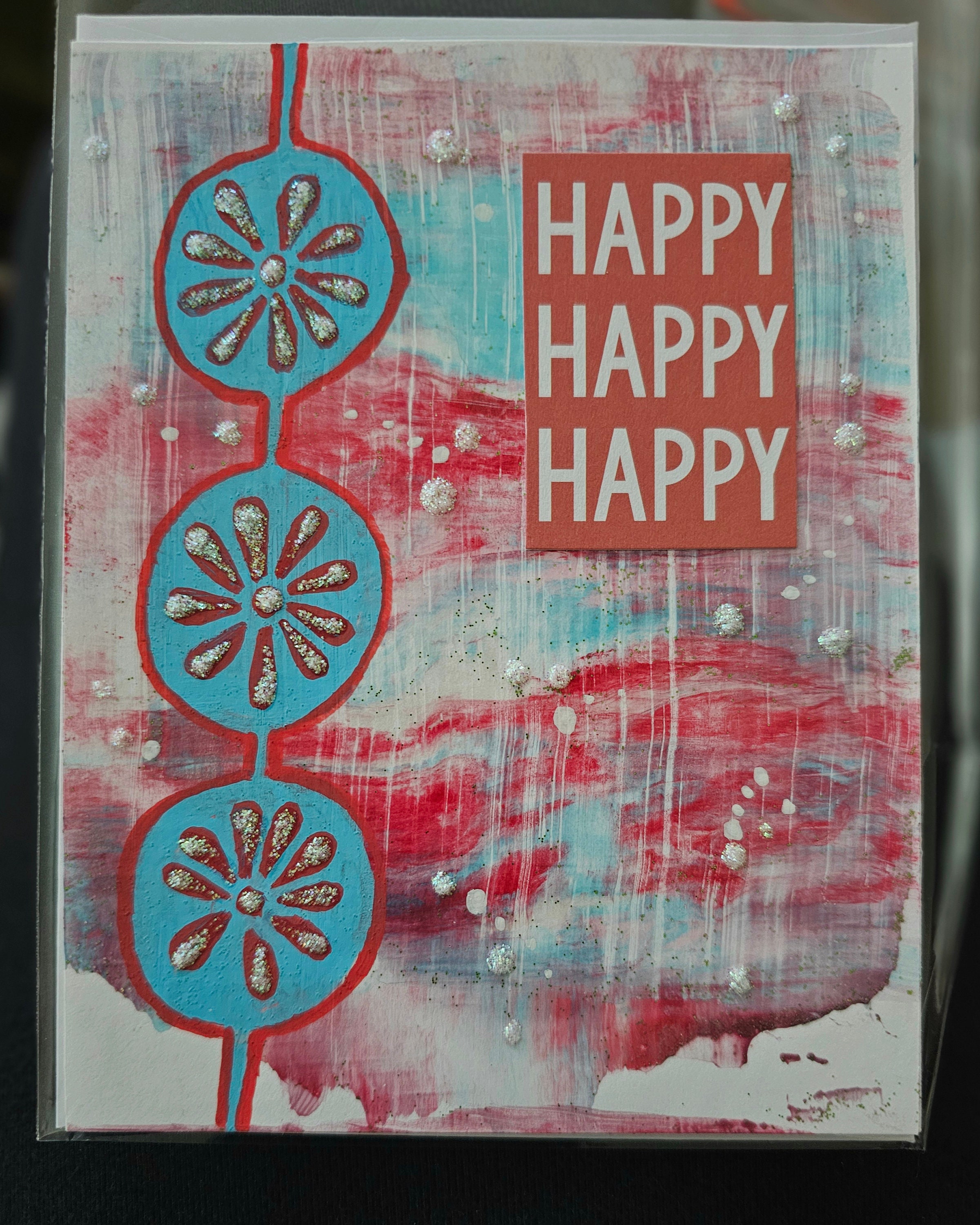 Happy Happy Happy in Blue and Red Card - Etsy