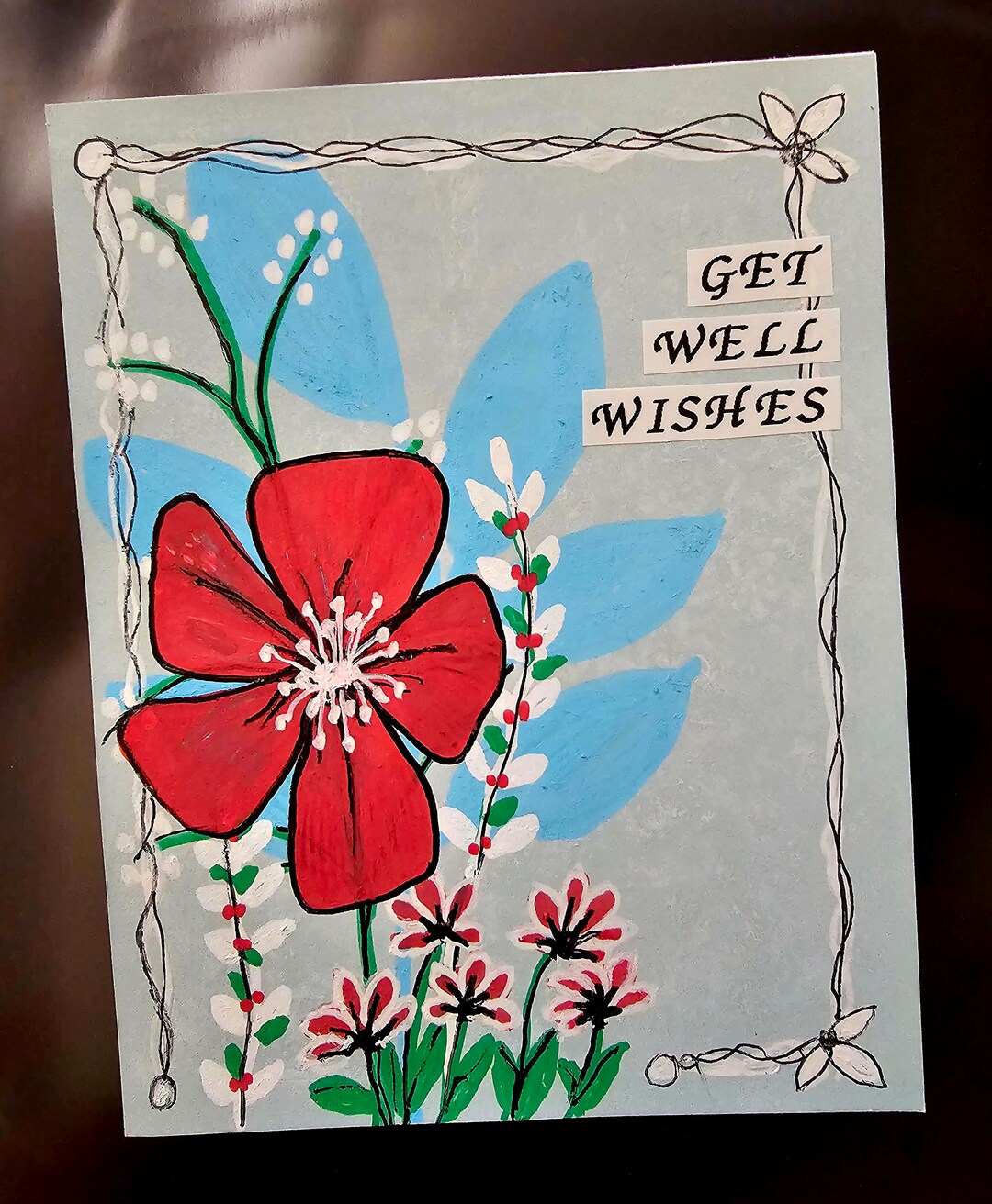 Get Well Wishes Big Red Flower Card - Etsy