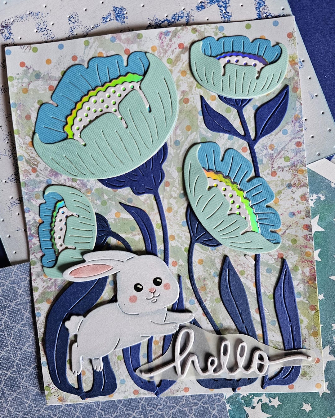 Hello With Flowers and Rabbit Card - Etsy