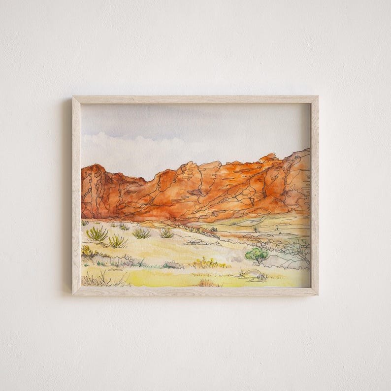 Las Vegas Watercolor Print | "red Rock Canyon" | Southwest Landscape ...