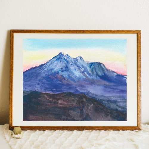 Mount Shasta Polygonal Mountain Drawing Art Print - Etsy