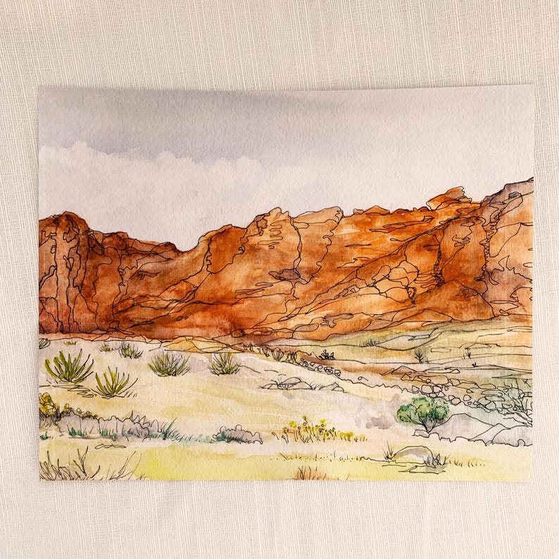 Las Vegas Watercolor Print | "red Rock Canyon" | Southwest Landscape ...