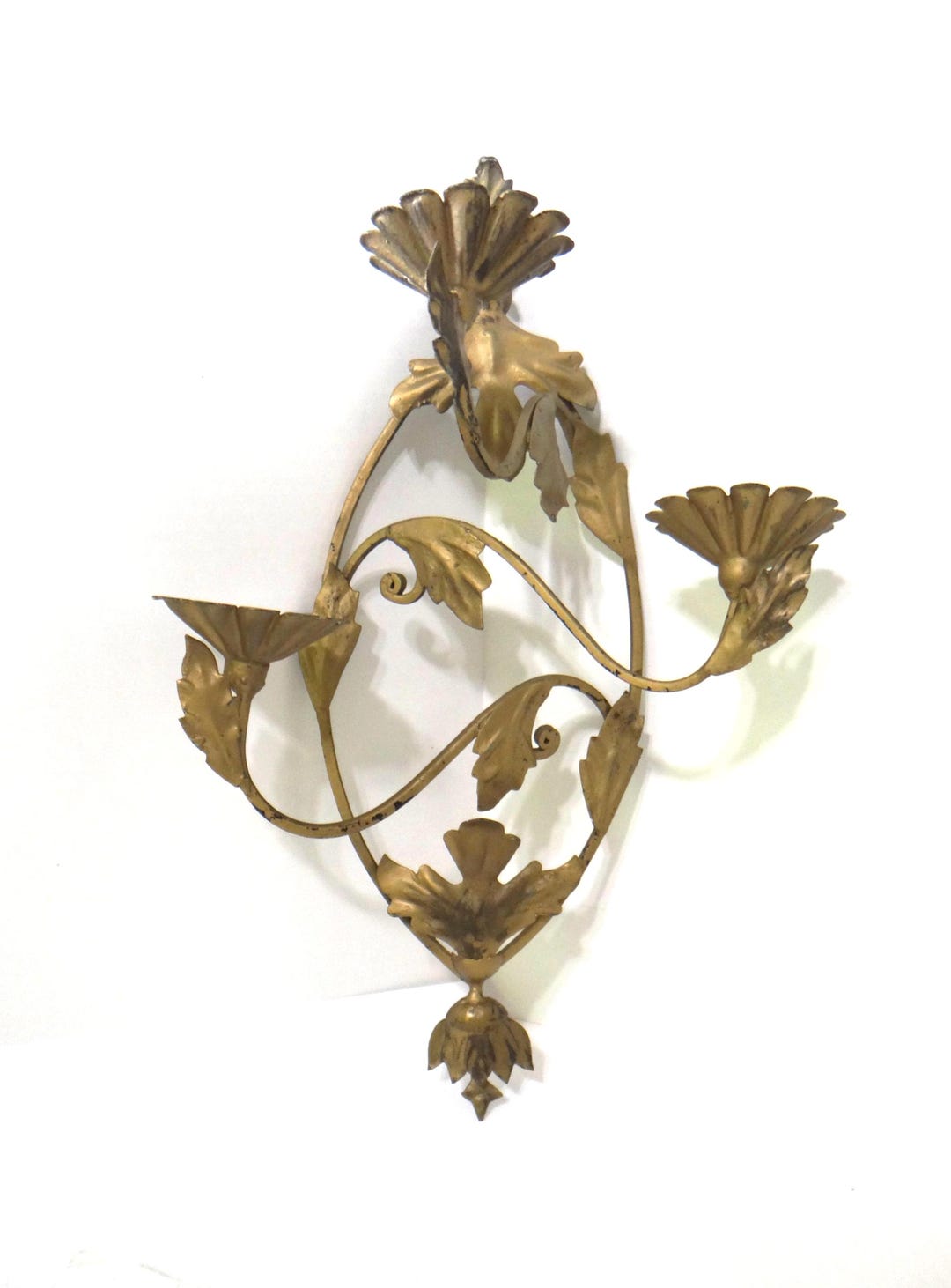 Large 19-inch Metal Sconce 3 Arm Candle Holder Vintage Gold Ornate ...