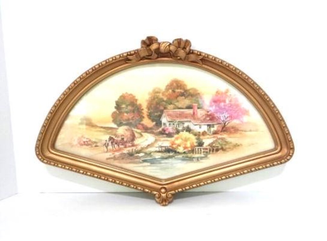 Vintage 16-inch Gold Homco Fan Frame Hollywood Regency Midcentury Wall ...