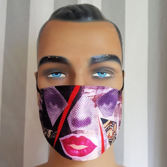 Face Mask Face Design Face Mask Red Lips Face Mask Punk | Etsy