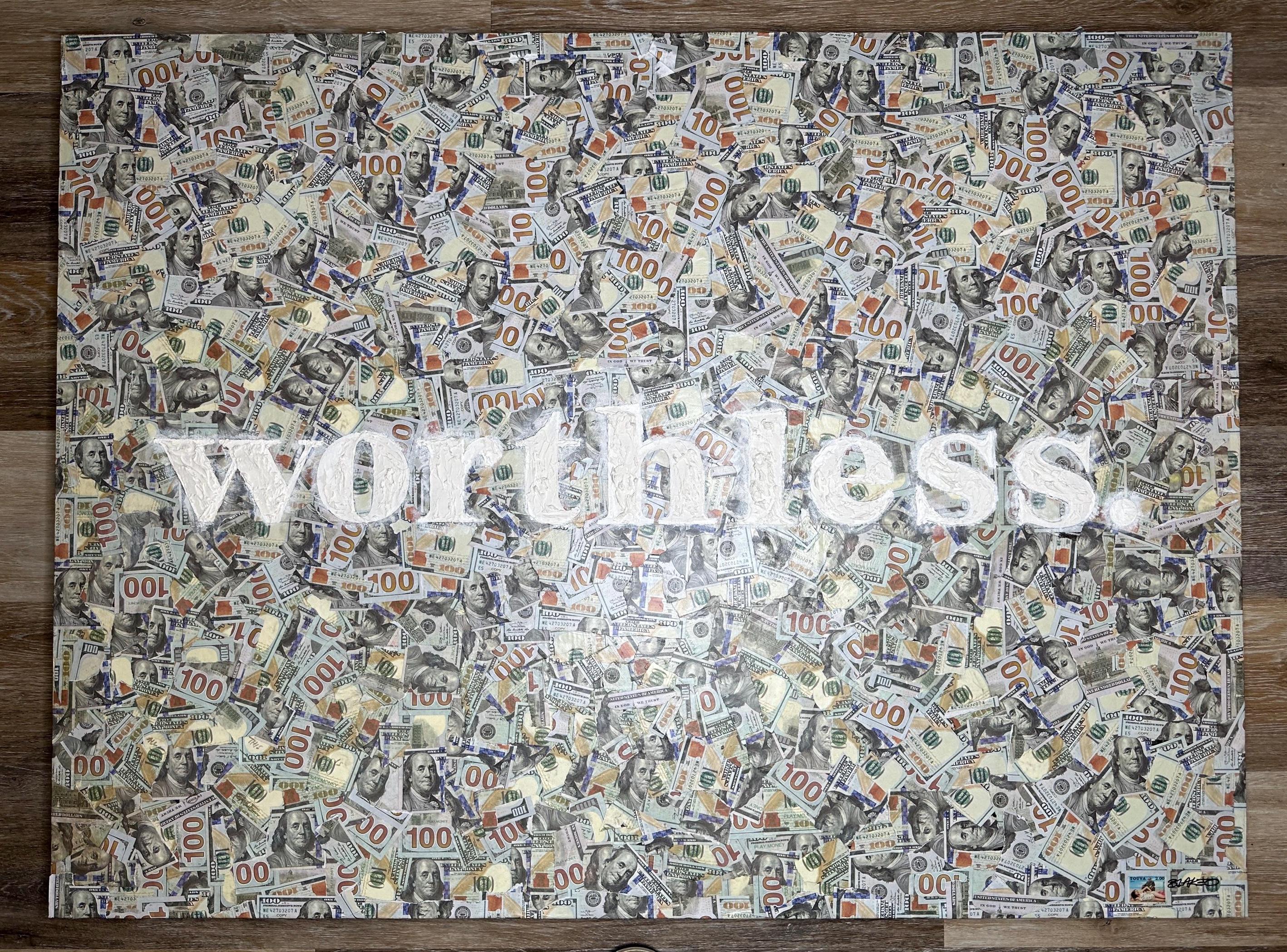 Torn 100 Dollar Bill Ben Franklin WORTHLESS Money Cash Mixed Media ...